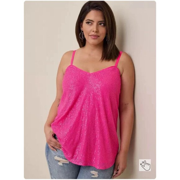 torrid | Tops | Torrid Sophie Hot Pink All Over Sequin V Neck Swing ...